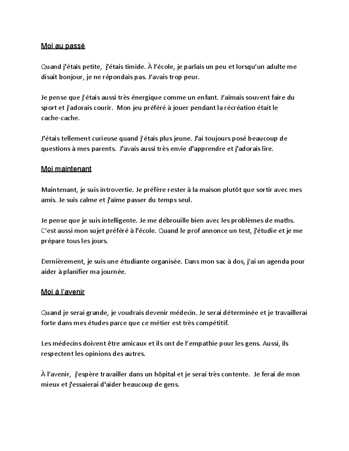 Unite 1 - projet-2 - Projet 1 - Moi au passé Quand j'étais petite, j ...