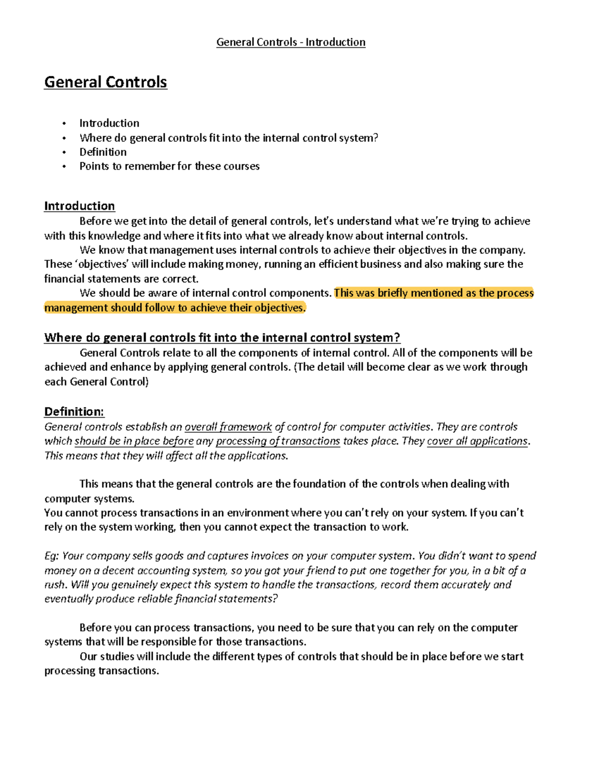 General Controls - Detailed Notes - General Controls -­‐ Introduction ...