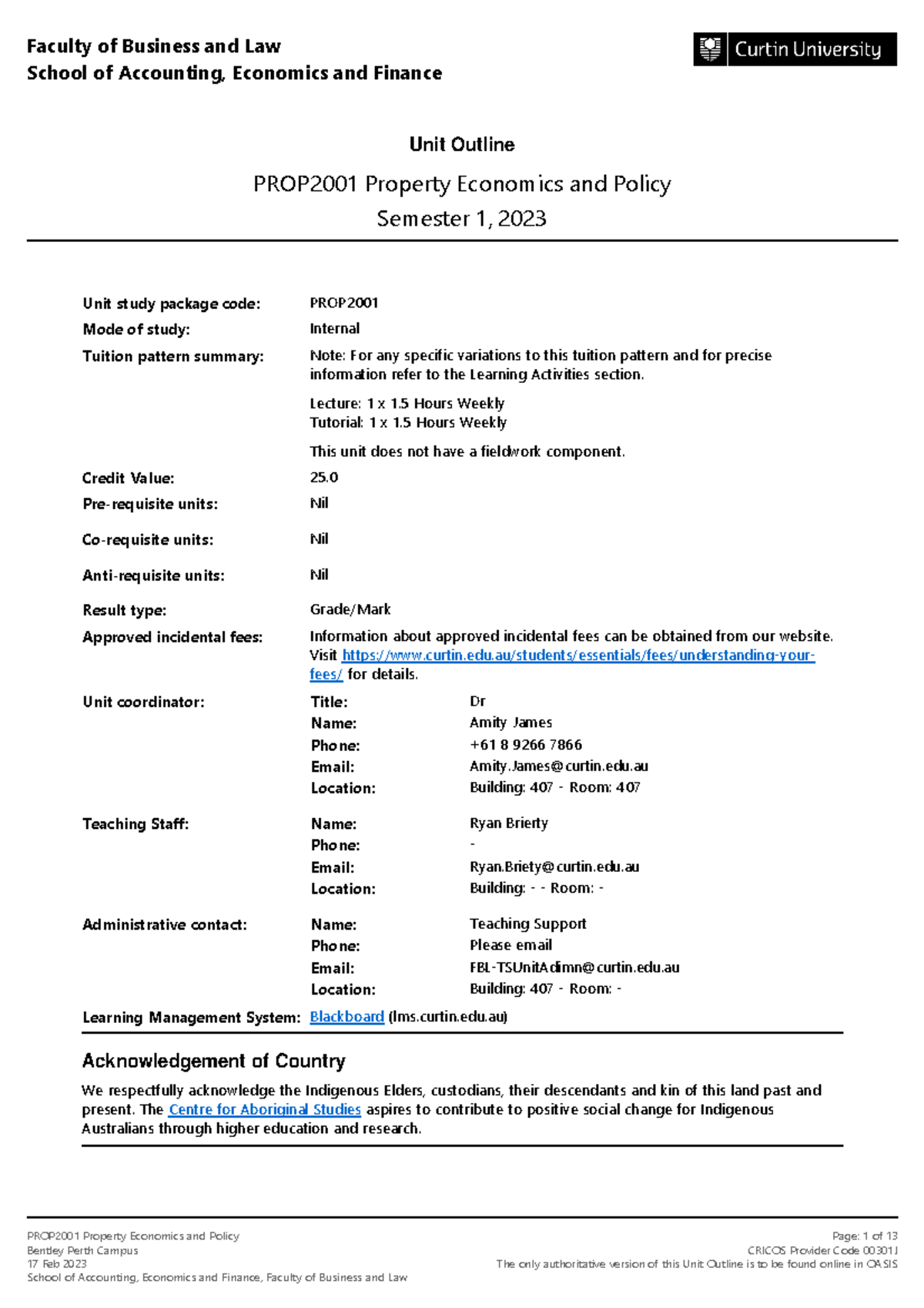 PROP2001 Property Economics and Policy Semester 1 2023 Bentley Perth ...