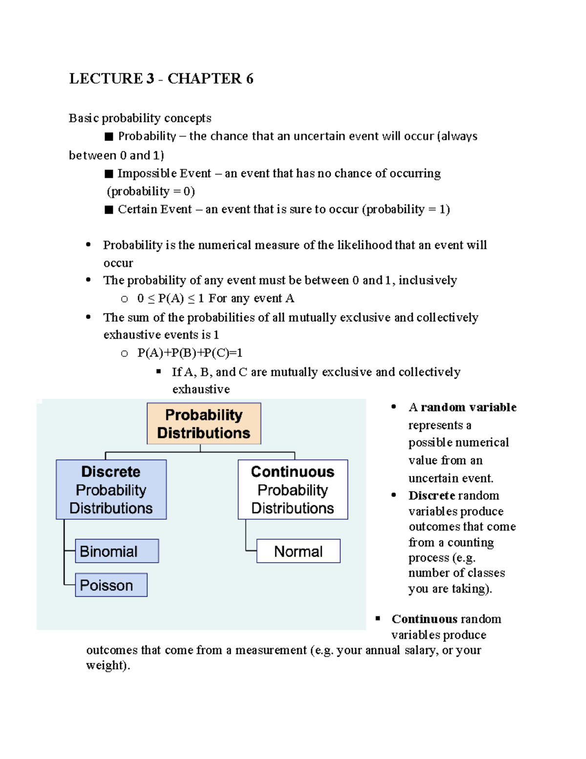 QMS210 - Midterm - LECTURE 3 - CHAPTER 6 Basic probability concepts Probability – the chance ...