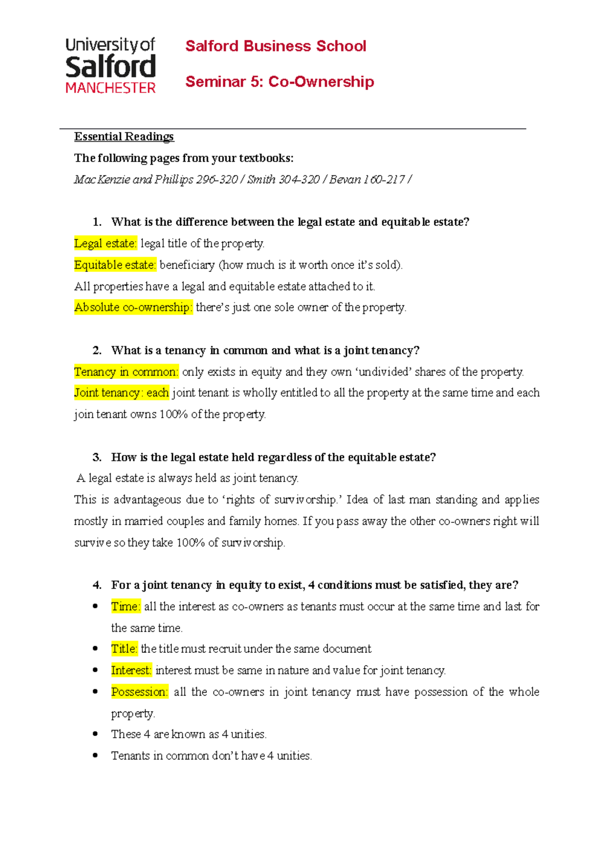 Seminar 5 Co-ownership - Essential Readings The following pages from ...