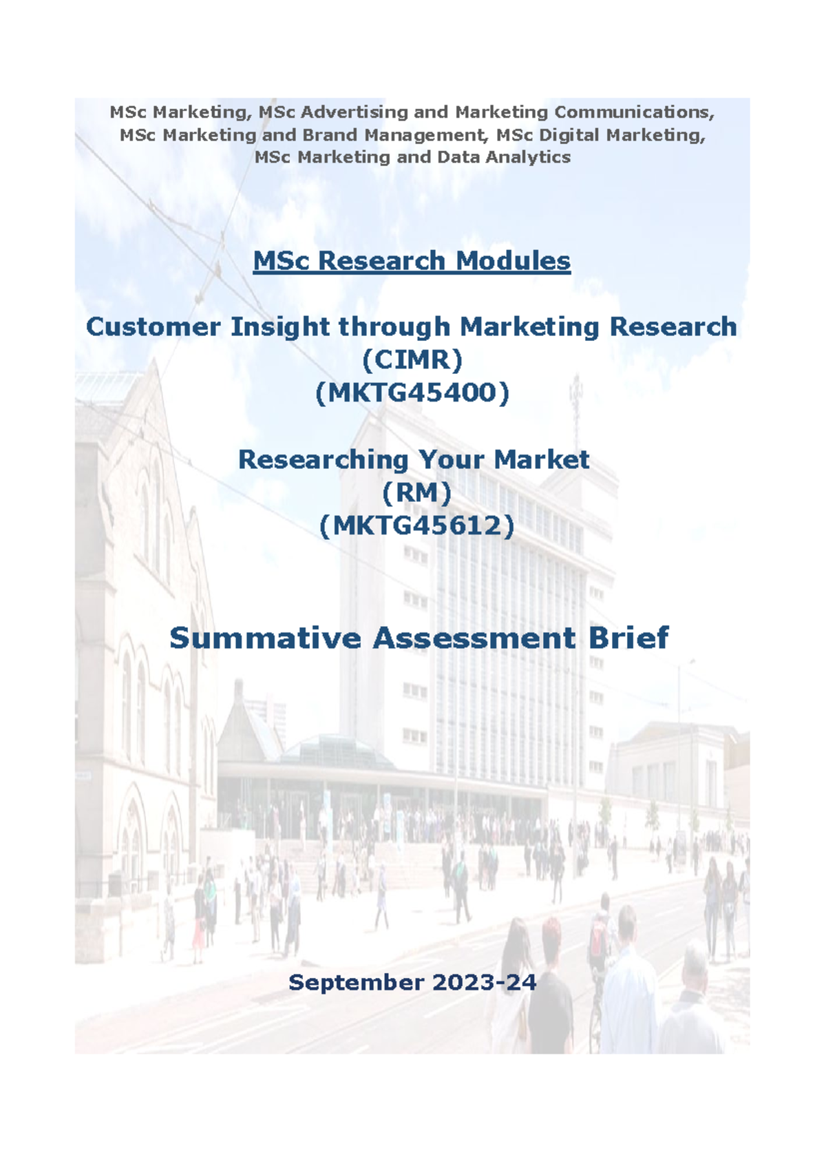 CIMR Assessment brief 23-24 Sep - MSc Marketing, MSc Advertising and ...