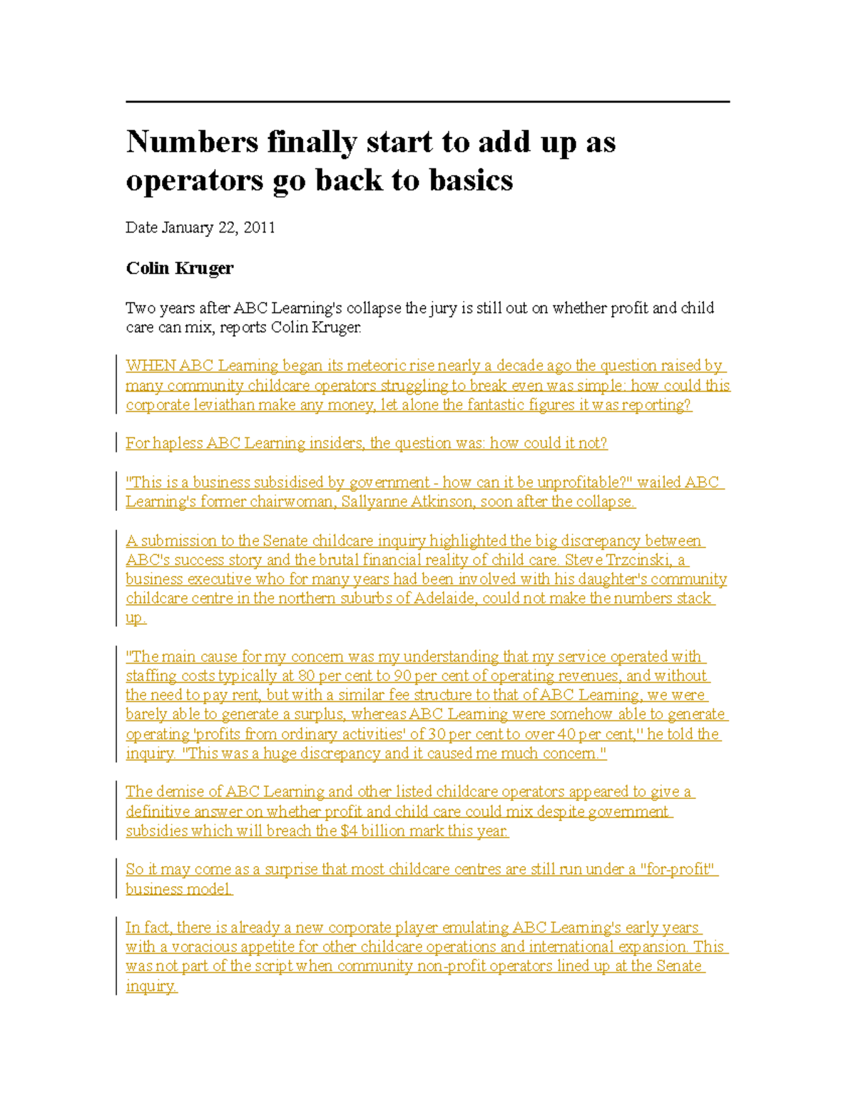 ABC Learning Centres-1 - Numbers finally start to add up as operators ...