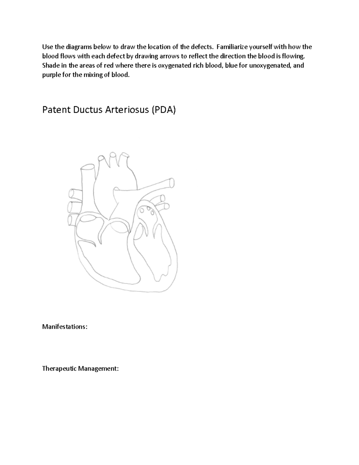 Heart defect diagrams - Use the diagrams below to draw the location of ...