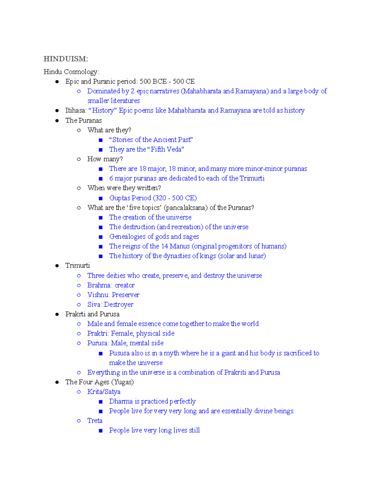 Midterm 1 Study Guide - HINDUISM: Hindu Cosmology: Epic and Puranic ...
