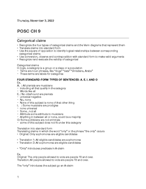 POSC Chapter eight - Thursday, October 27, 2022 POSC CH. Formal Fallacies & Fallacies of - Studocu