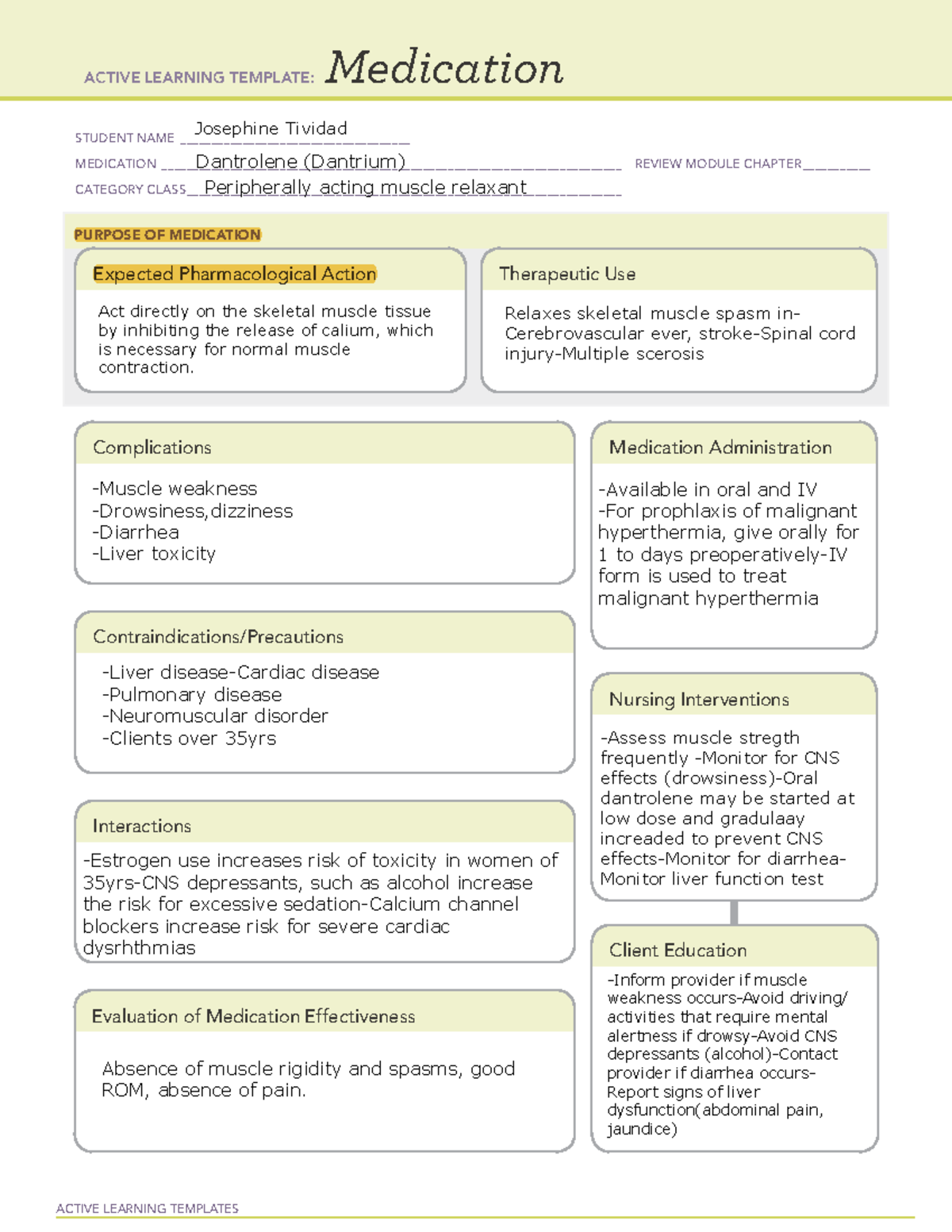 Dantrolene (Dantrium) - ACTIVE LEARNING TEMPLATES Medication STUDENT ...