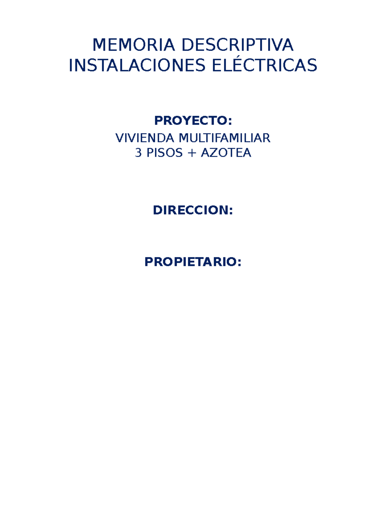 Memoria Electricas - anotaciones - MEMORIA DESCRIPTIVA INSTALACIONES ELÉCTRICAS PROYECTO ...