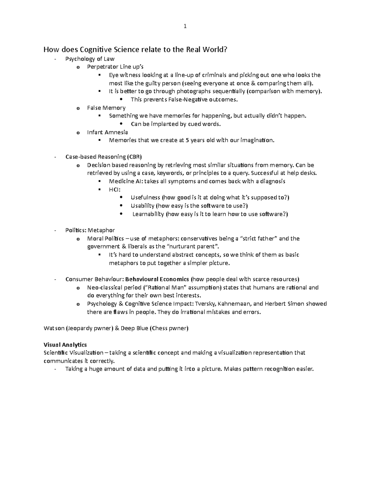 Mysteries of the Mind (Midterm 2) Summary - 1 How does Cognitive ...
