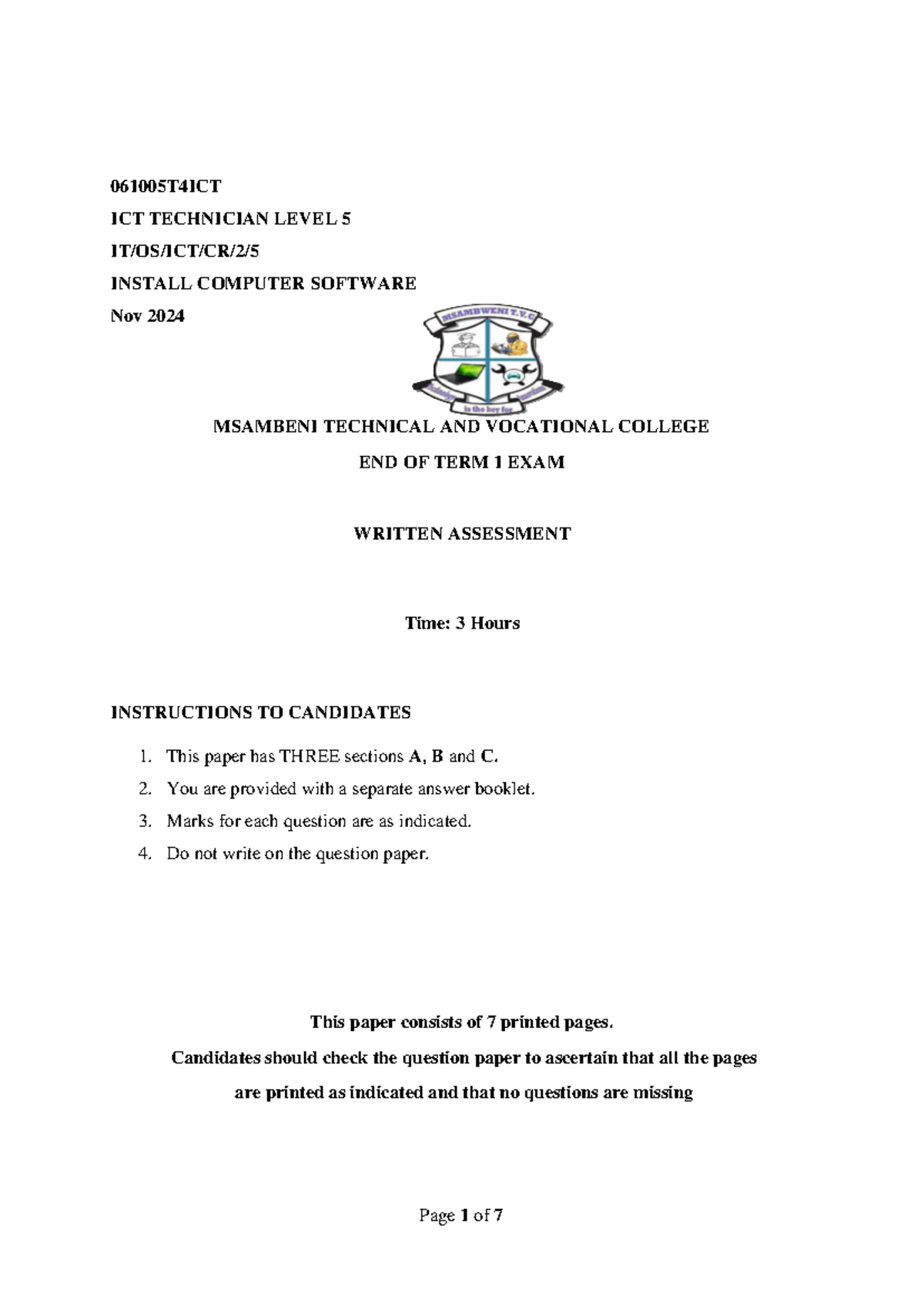 Install-Computer-Software- 2 - 061005T4ICT ICT TECHNICIAN LEVEL 5 IT/OS/ICT/CR/2/ INSTALL ...