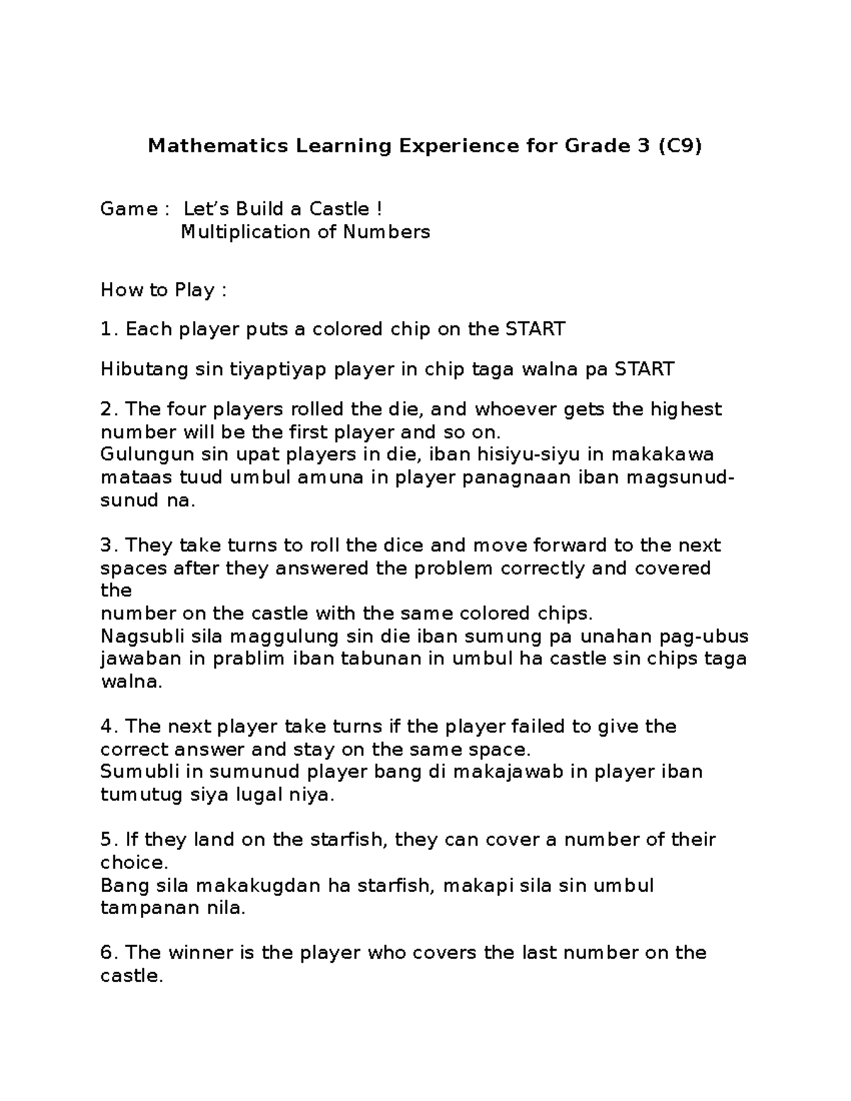 G3 C9 Cristina B - Lesson Guide - Mathematics Learning Experience for ...