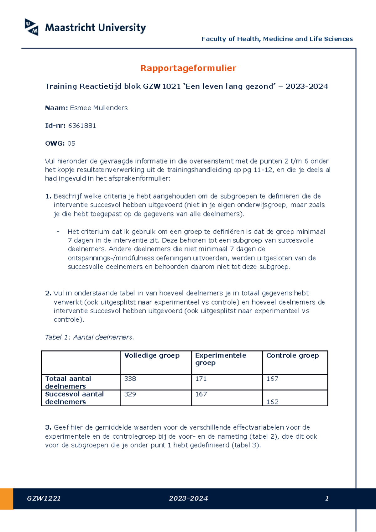 GZW1221 Rapportageformulier training Reactietijd 23 24 ...