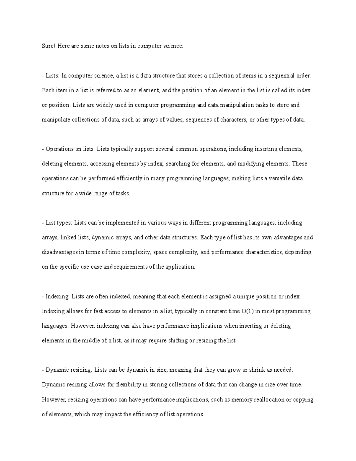 Lists - notes - Sure! Here are some notes on lists in computer science ...