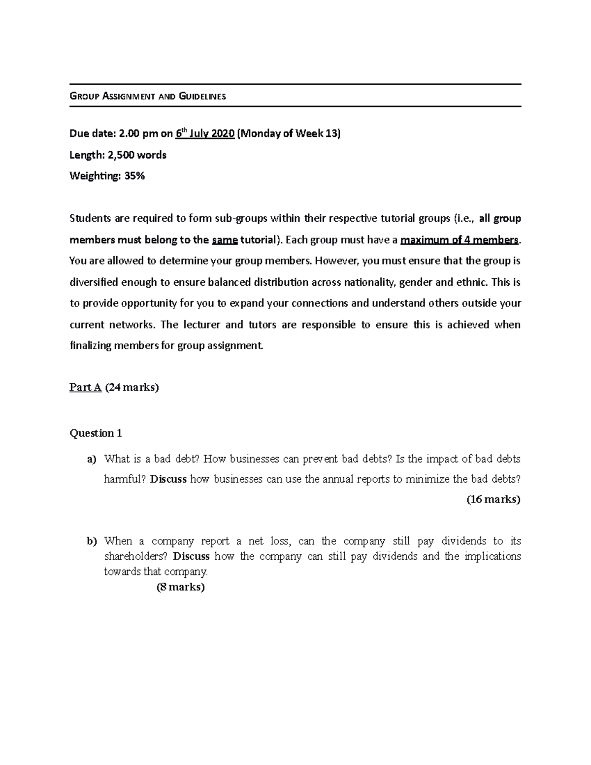 Group Assignment March 2020 - GROUP ASSIGNMENT AND GUIDELINES Due date ...