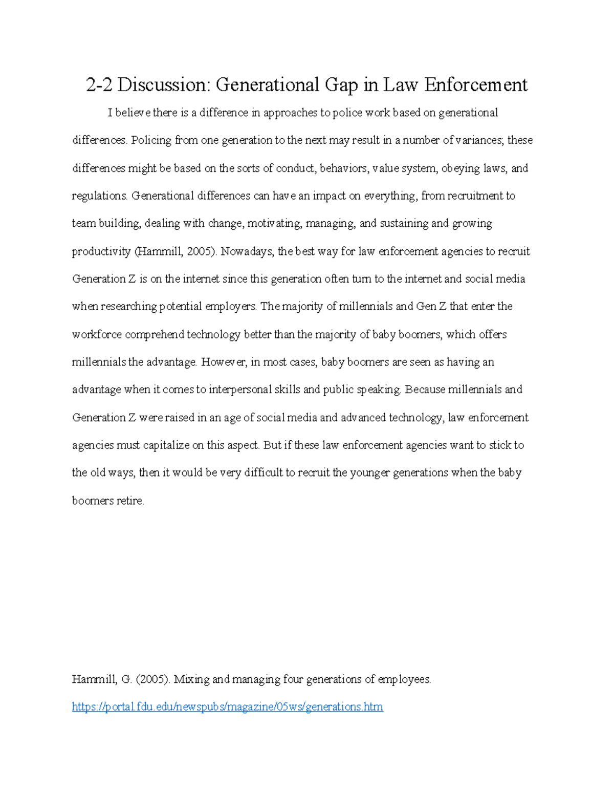 2-2 Discussion Generational Gap in Law Enforcement - Policing from one ...