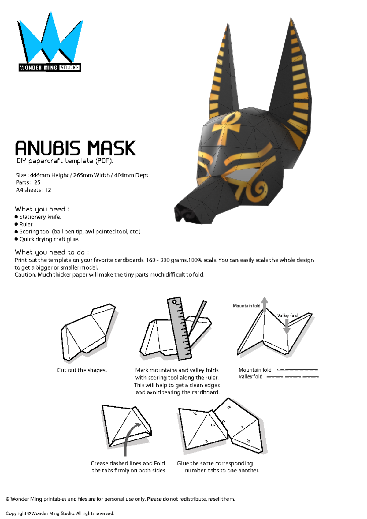 Paperzone VN Anubis Mask - 3 ANUBIS MASK What you need : Size : 446mm Height / 265mm Width ...