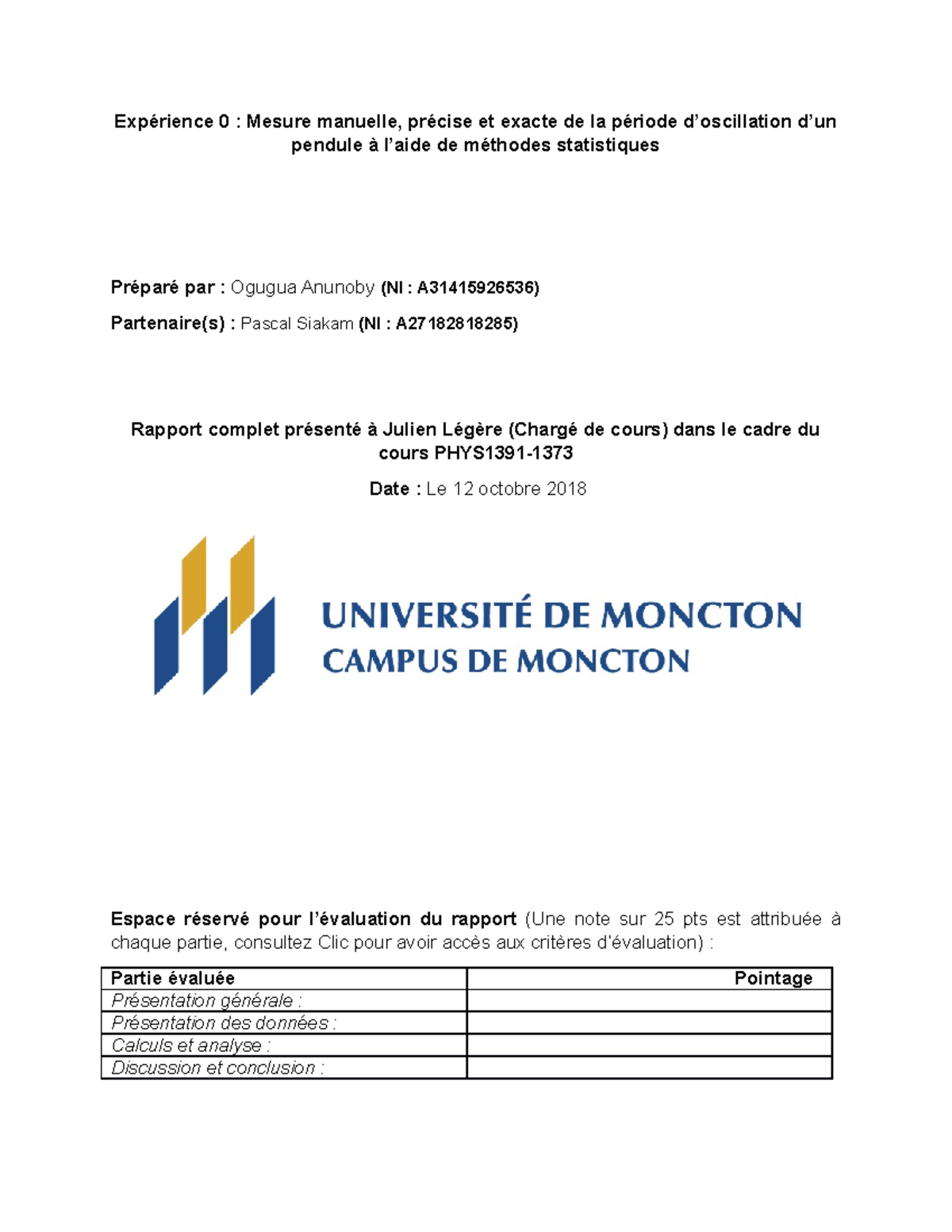 Exemple de rapport complet - PHYS1173 A21 - Expérience 0 : Mesure ...