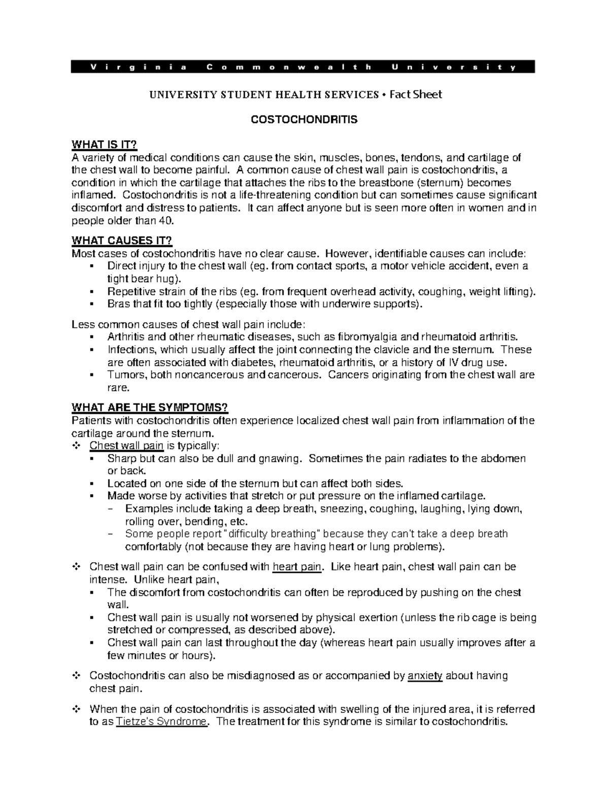 Costochondritis - Costocondritis - UNIVERSITY STUDENT HEALTH SERVICES ...