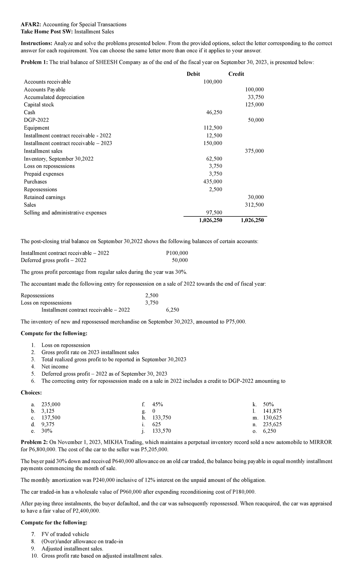 advanced accounting - AFAR2: Accounting for Special Transactions Take ...