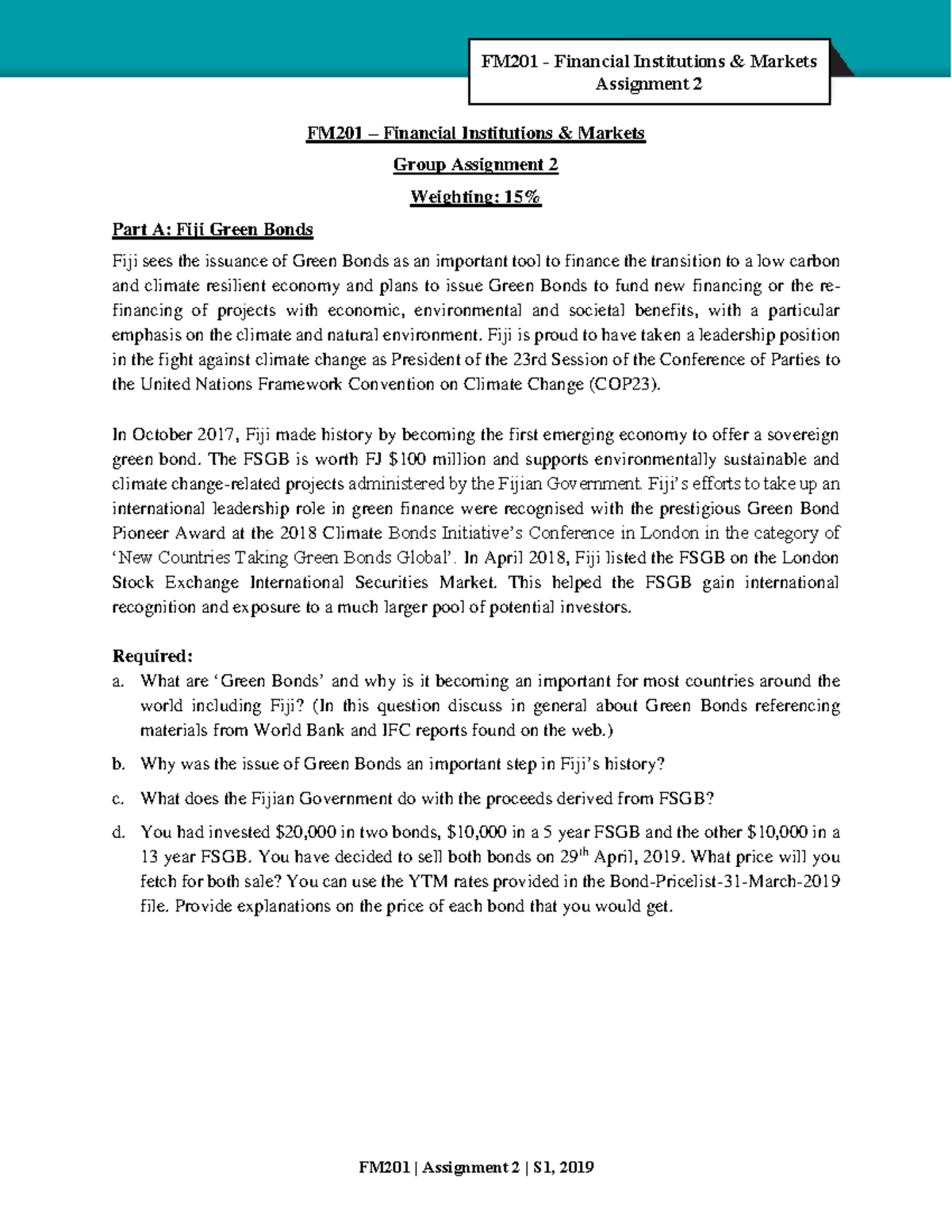 Assignment 2 Task - course material - FM201 Financial Institutions ...