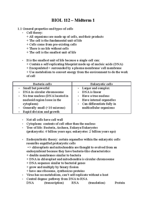 BIOL 112 - UBC - Biology Of The Cell - Studocu