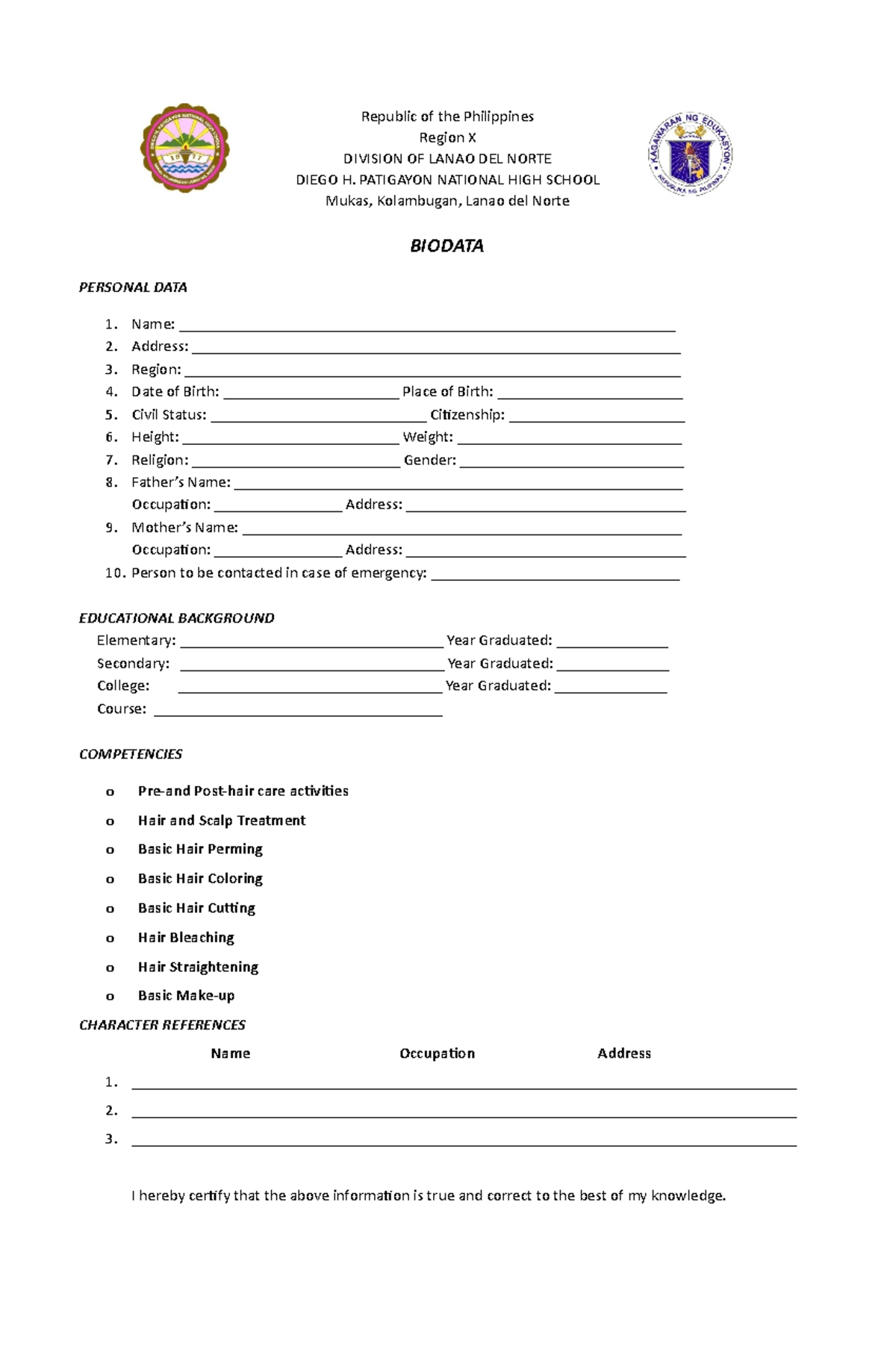 Biodata HE AND AFA - immersion forms sample - Republic of the ...