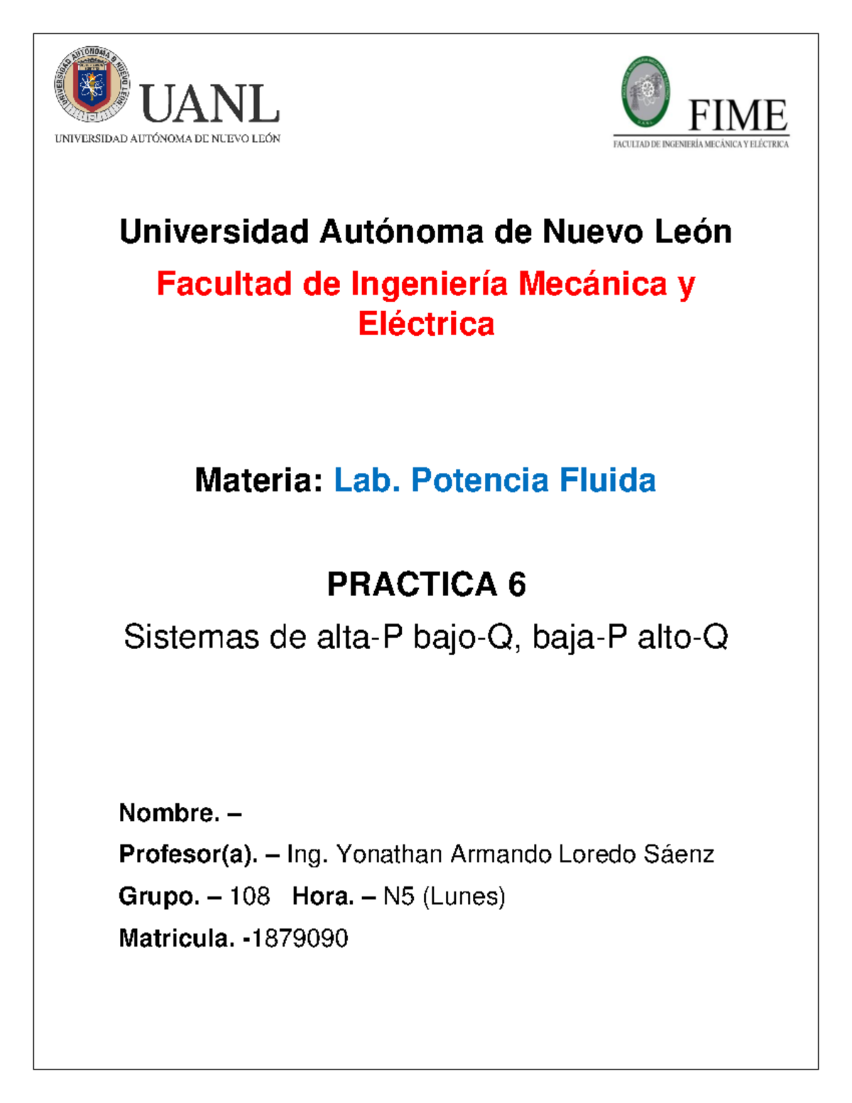Practica 6-Laboratorio de Potencia Fluida - UANL - Studocu