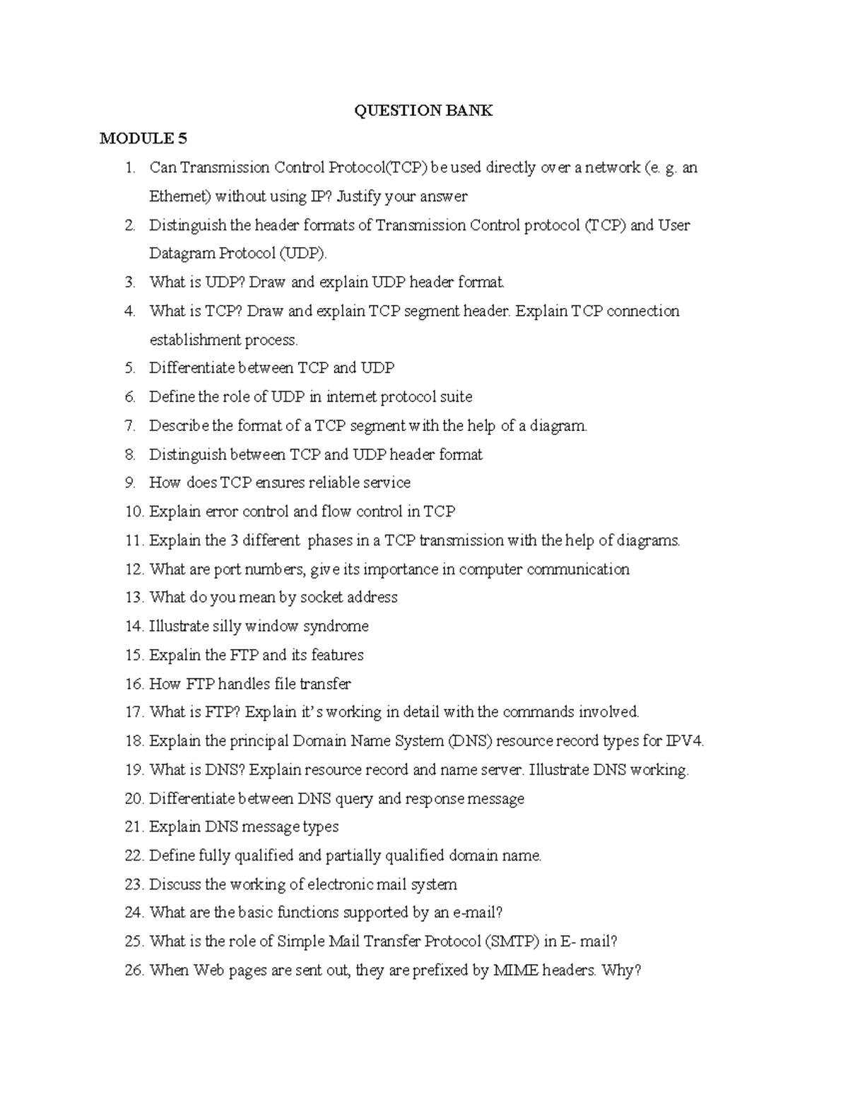 Computer network mod5 qs bank - QUESTION BANK MODULE 5 Can Transmission Control Protocol(TCP) be ...