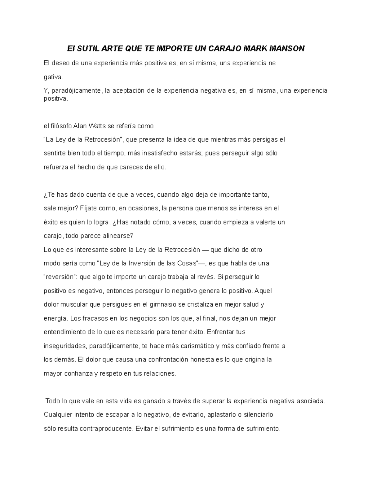 Toaz - Apunte - El SUTIL ARTE QUE TE IMPORTE UN CARAJO MARK MANSON El ...