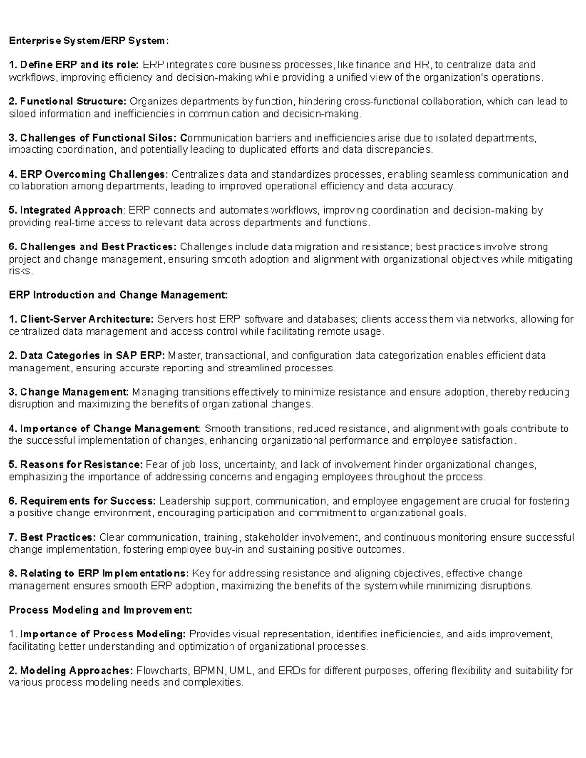 ERP Exam 1 - Copy - Lecture notes from class - Enterprise System/ERP ...