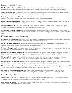 Exam 1 notes - Copy - ERP Introduction Define the concept of an ...