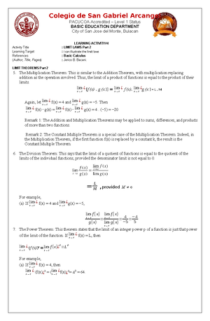 LAS #8 Limits of Exponential, Logarithmic, and Trigonometric Functions ...