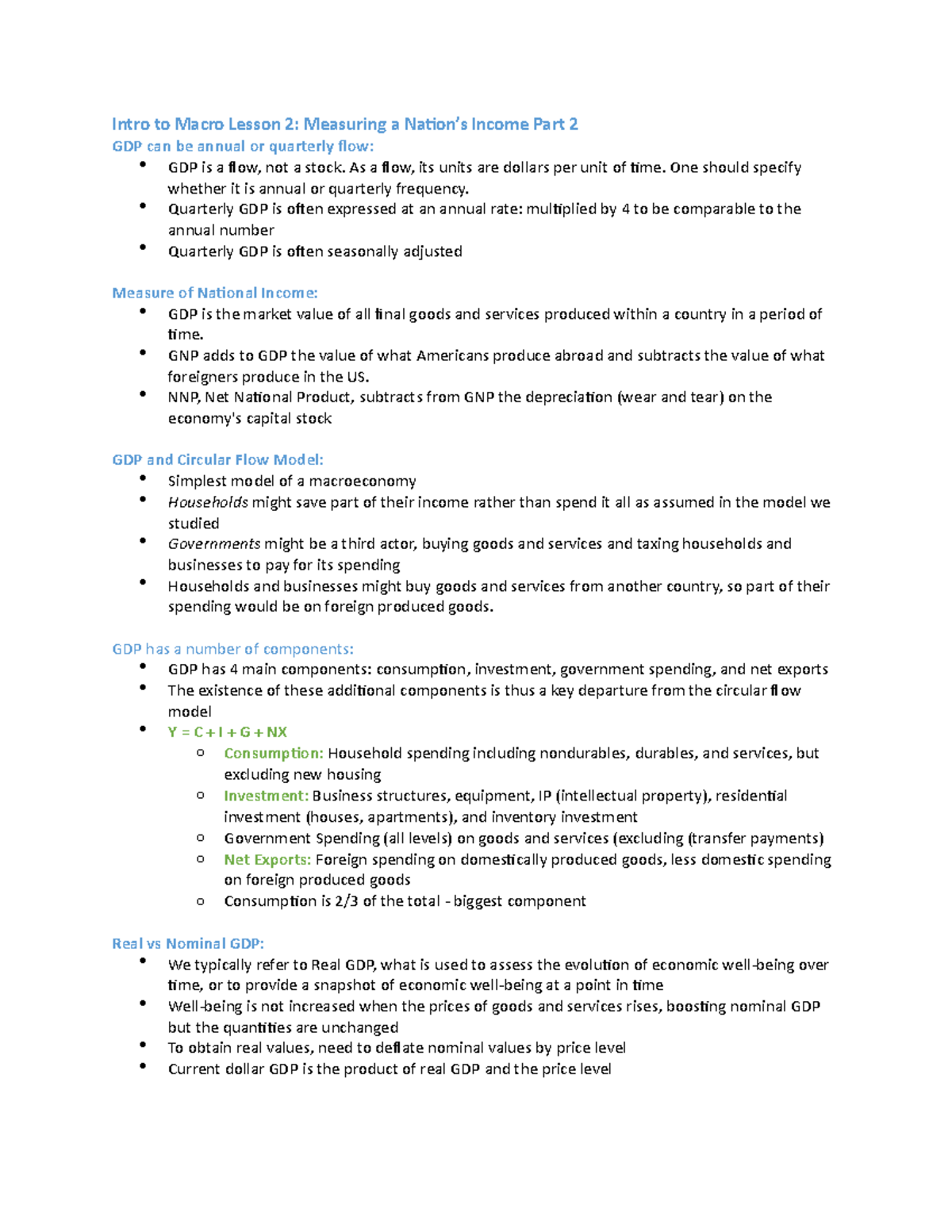 Intro to Macro Lesson 2 Part 2 - Intro to Macro Lesson 2: Measuring a Nation’s Income Part 2 GDP ...