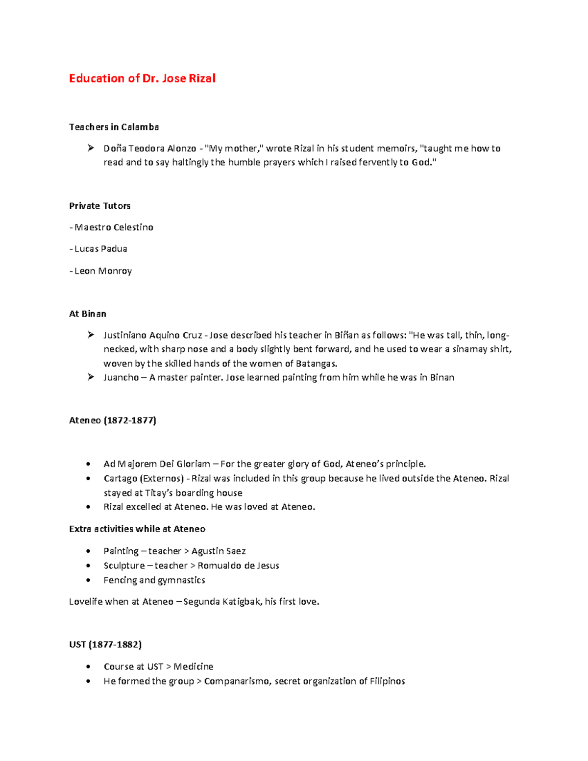 Education of Dr. Jose Rizal - Education of Dr. Jose Rizal Teachers in ...