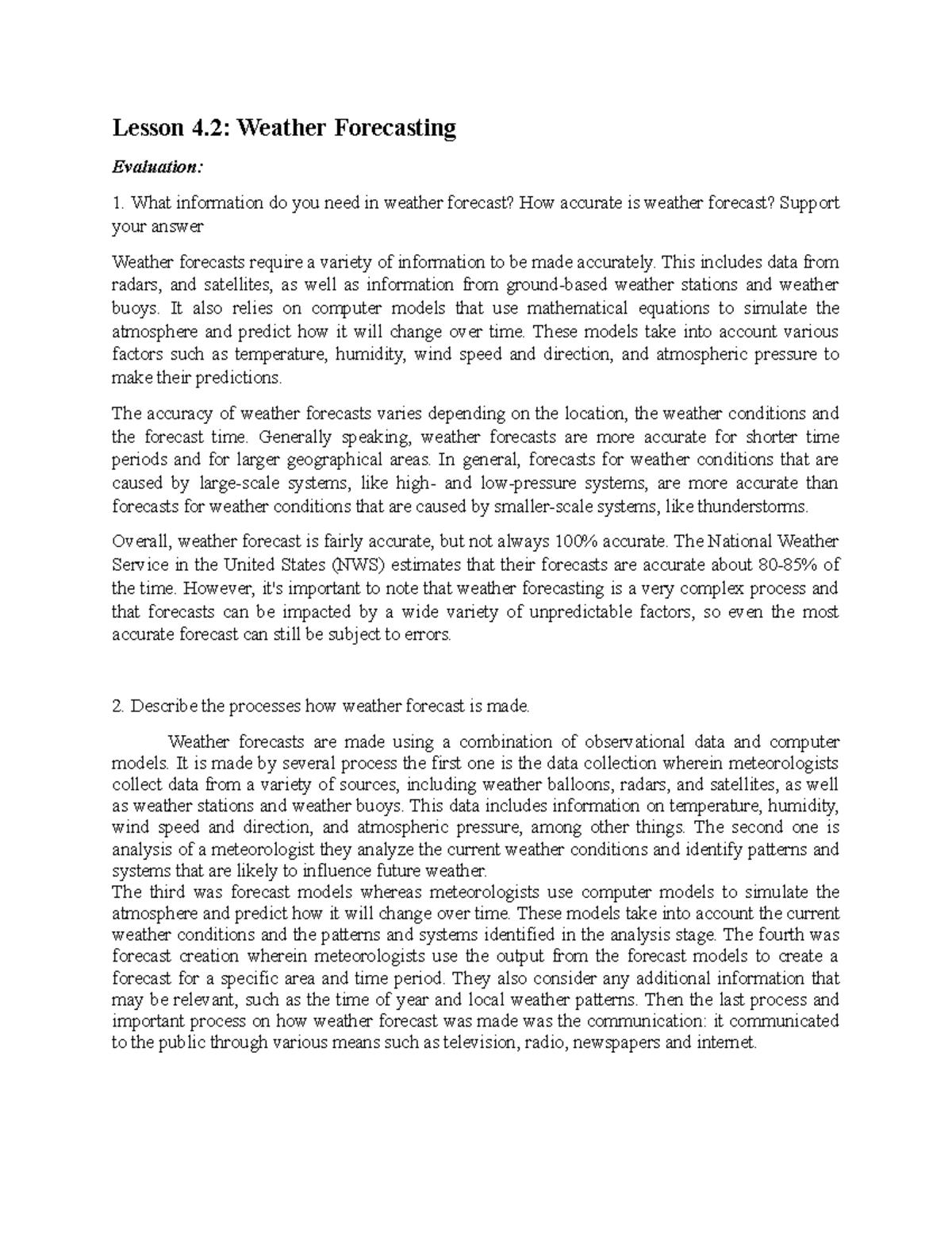 Lesson 4 - Meteorology - Lesson 4: Weather Forecasting Evaluation: What ...