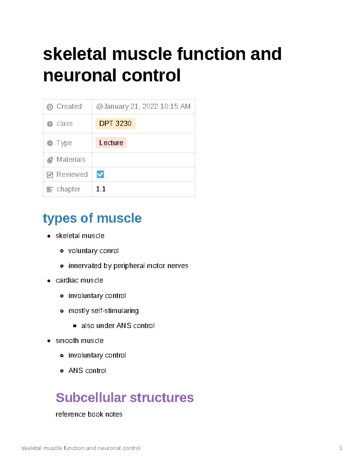 Skeletal muscle function and neuronal control - skeletal muscle ...
