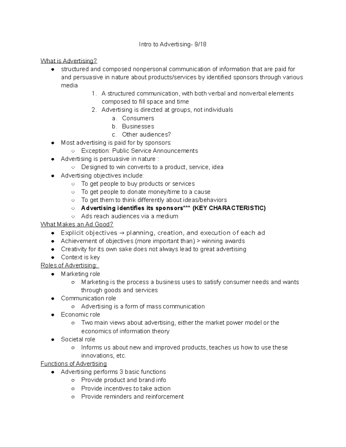 Intro to Advertising Lecture 9 18 - Intro to Advertising- 9/ What is ...