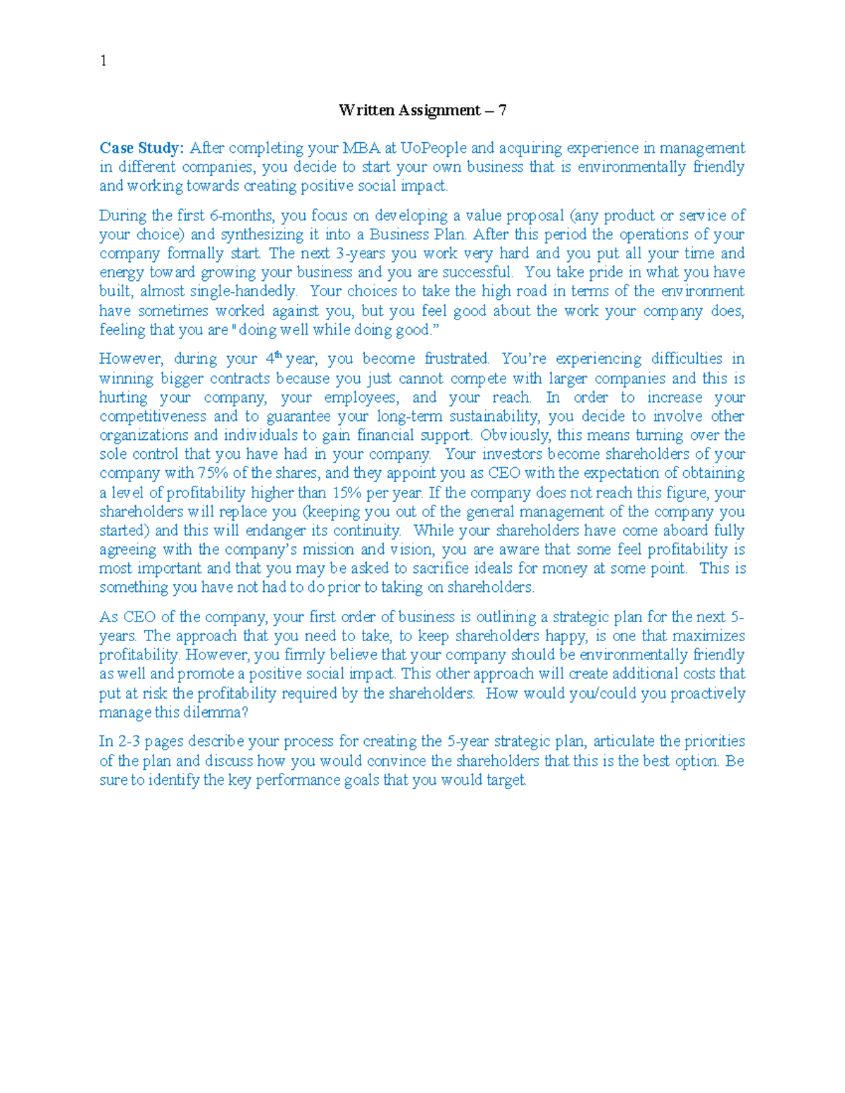 WA-7 - Written Assignment - 7 - Written Assignment – 7 Case Study ...