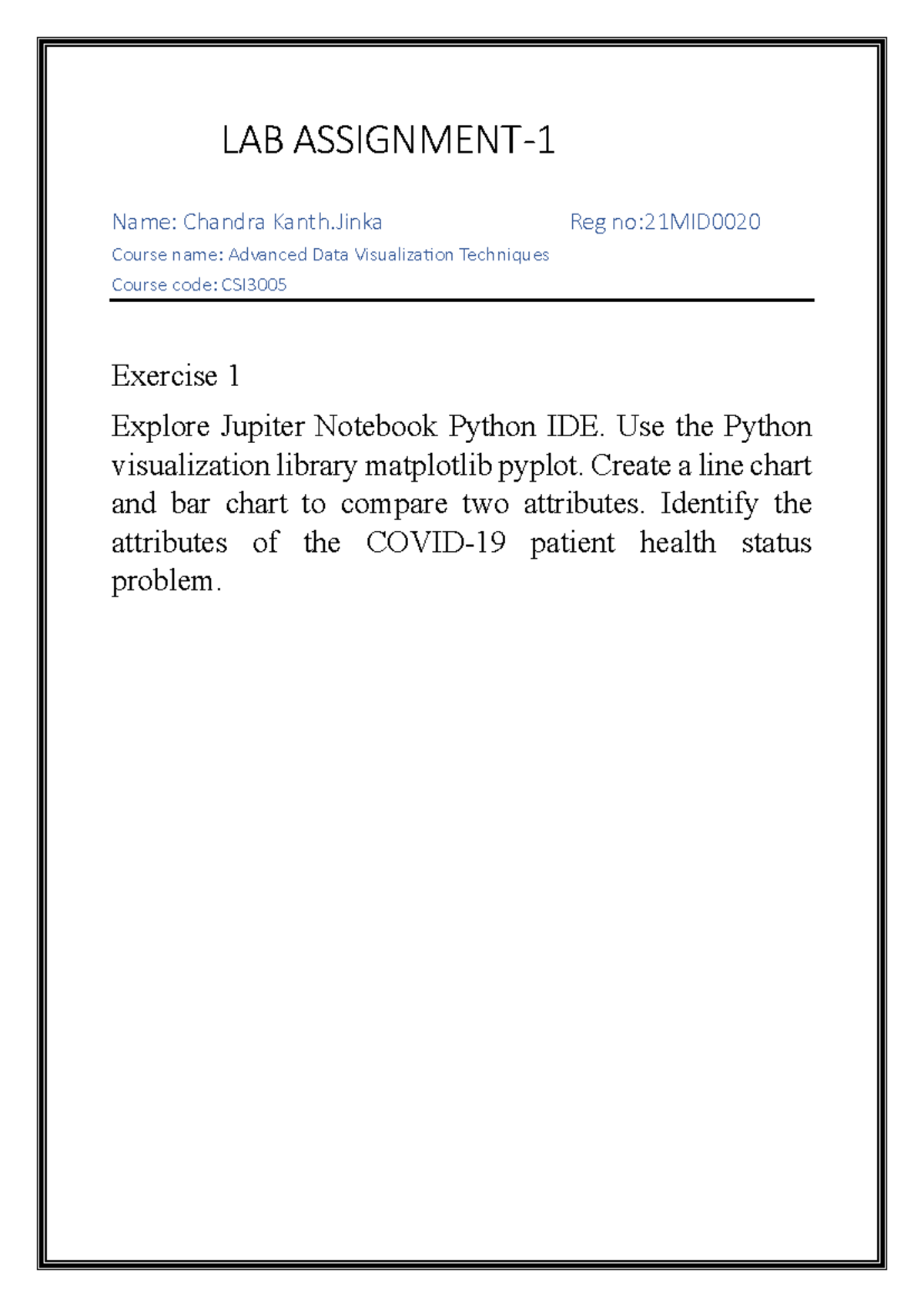 Advt-2 - LAB ASSIGNMENT- 1 Name: Chandra Kanth Reg no:21MID ...