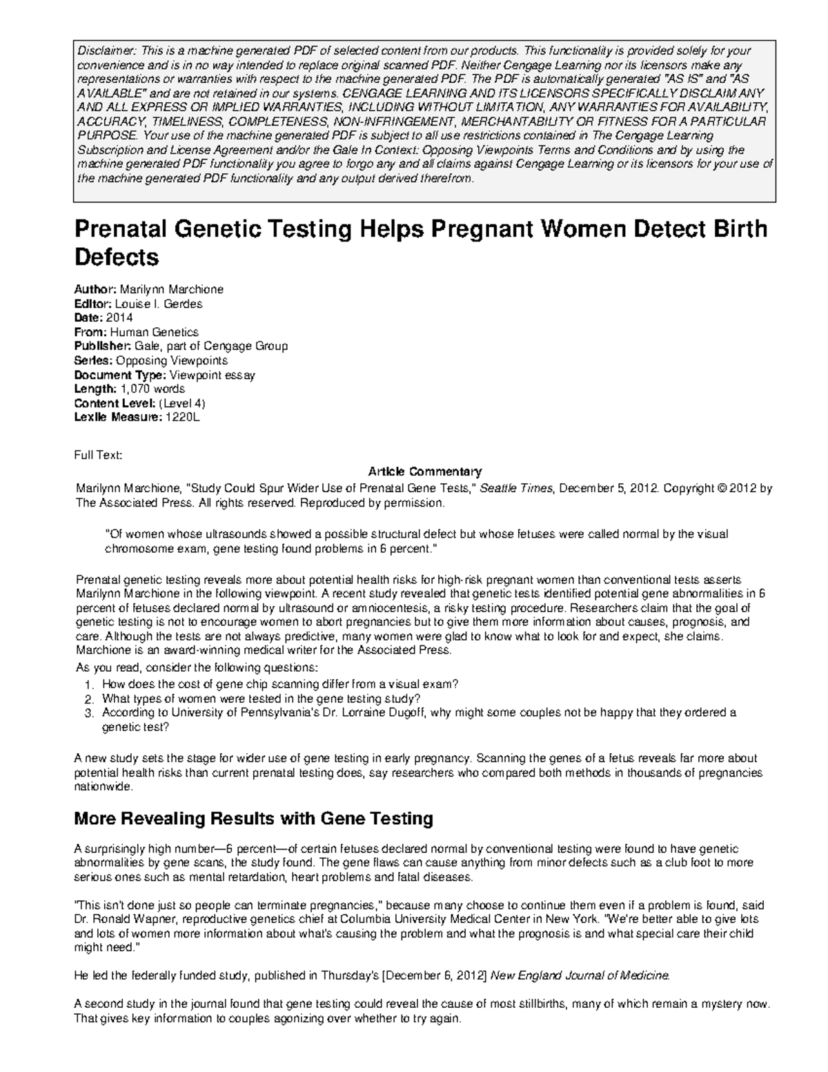 Prenatal Genetic Testing Helps - Disclaimer: This is a machine ...