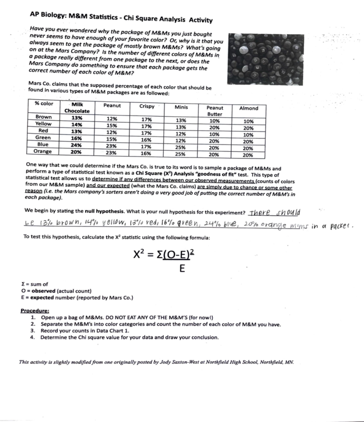Chi Square Bio Math AP Biology M M Statistics Chi Square