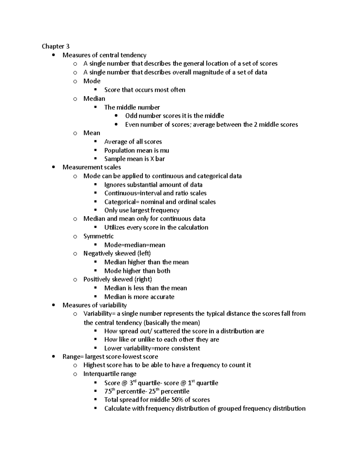 Chapter 3 - Lecture notes 5 - Chapter 3 Measures of central tendency o ...