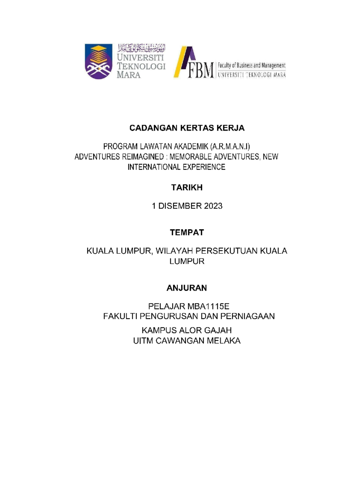 Kertas Kerja A.R.M.A - This is an example of paperwork for a company ...