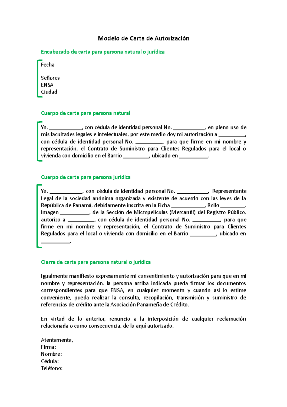 Modelo de Carta de Autorización - Modelo de Carta de Autorización ...