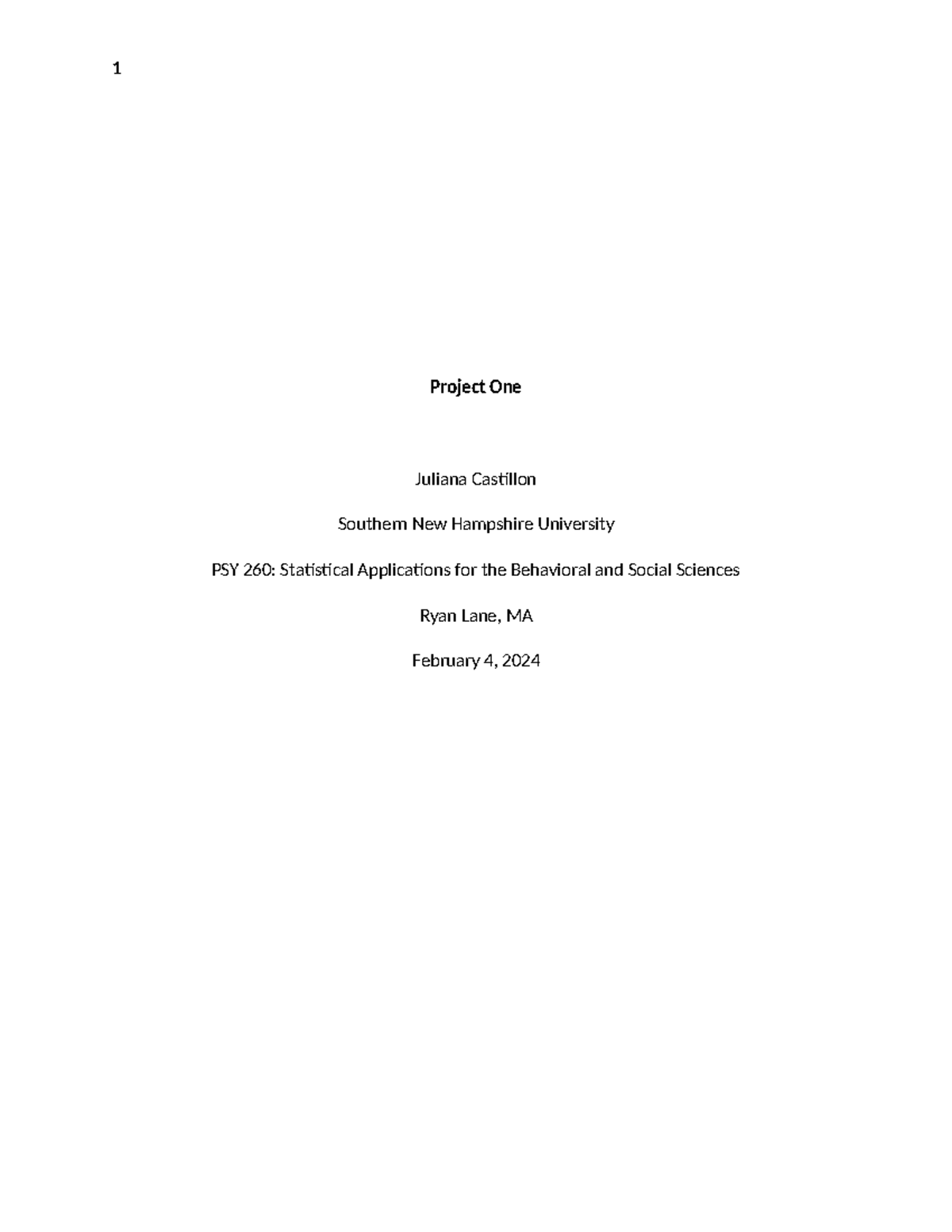 PSY260 Project One Stats - Project One Juliana Castillon Southern New ...