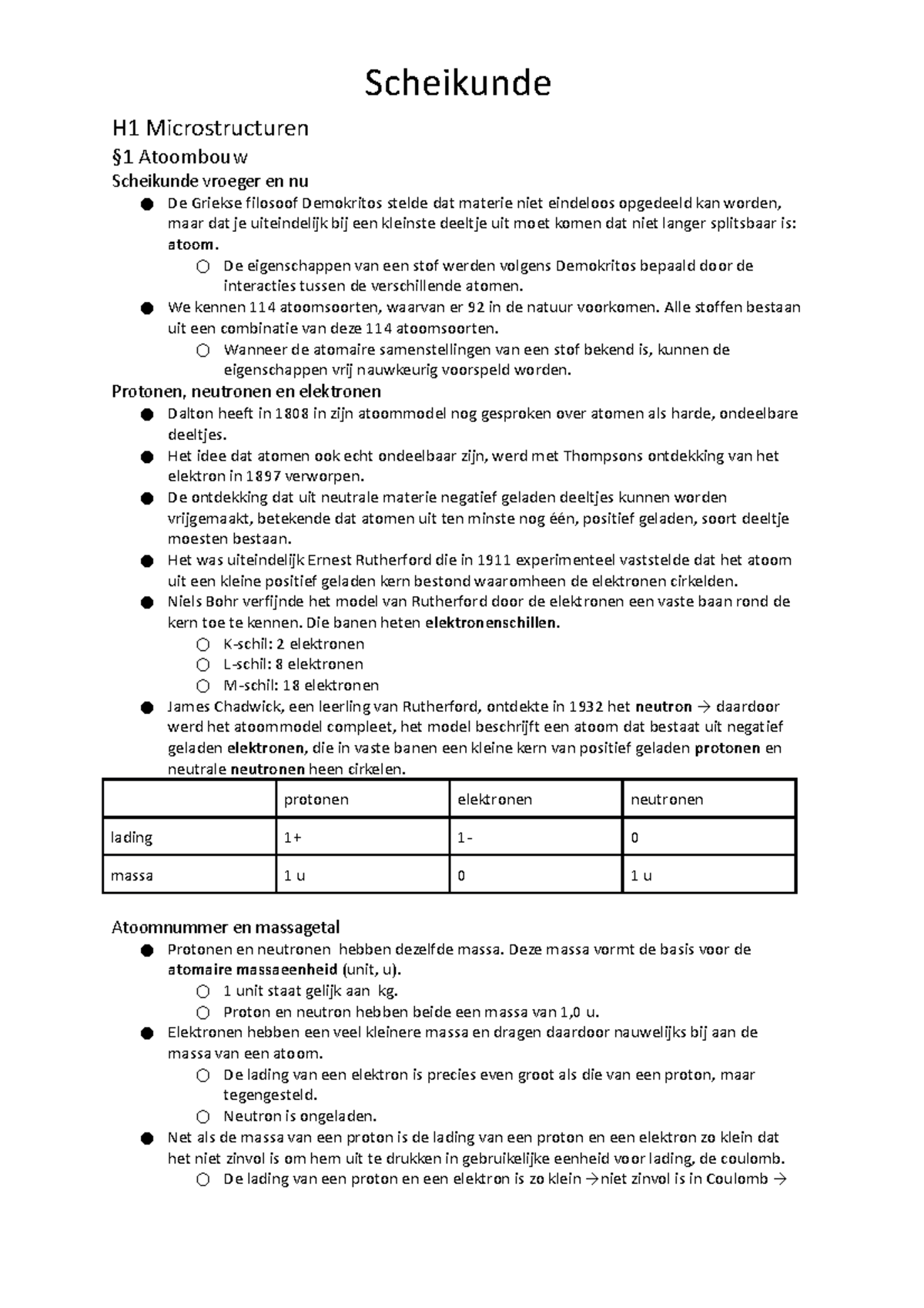 H1 Microstructuren - Scheikunde H1 Microstructuren §1 Atoombouw Scheikunde vroeger en nu De ...