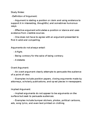 Chapter 1- Argument Notes - Chapter 1: Argument Notes Definition of ...