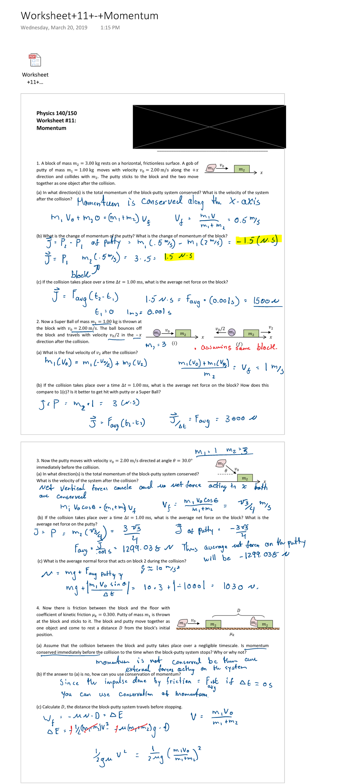 Worksheet+11+-+Momentum - PHYS 150 - Worksheet +11+... Worksheet+11 ...