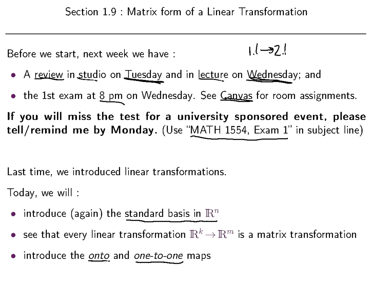Chapter 1 Section 1 9 Section 1 Matrix Form Of A Linear