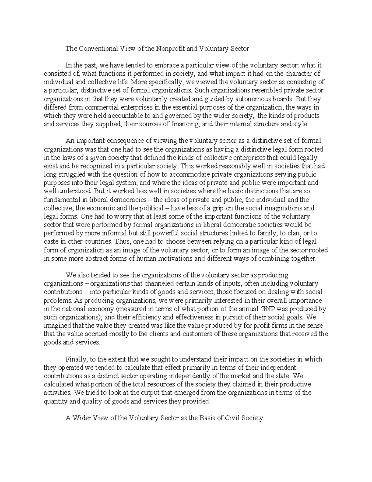 From a narrow to a broad view of the voluntary sector - The ...